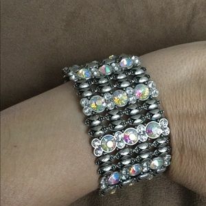Jewelry | Vintage Pewter Rhinestones Stretch Bracelet | Poshmark
